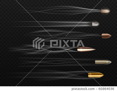 Set of bullets on transparent. Realistic gun trail - Stock Illustration ...
