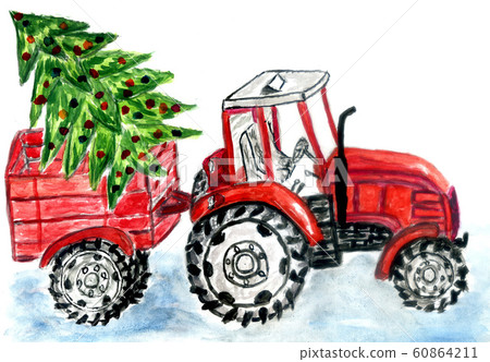 Tractor with Christmas tree - Stock Illustration [60864211] - PIXTA