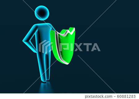 3d man businessman holds green shield . 3d... - Stock Illustration ...