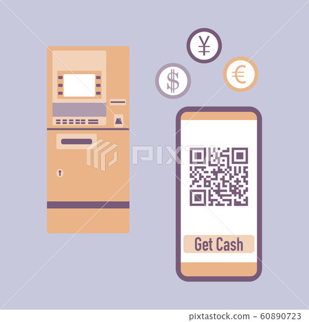 Phone with qr code, ATM cash withdrawal Vector - Stock Illustration ...