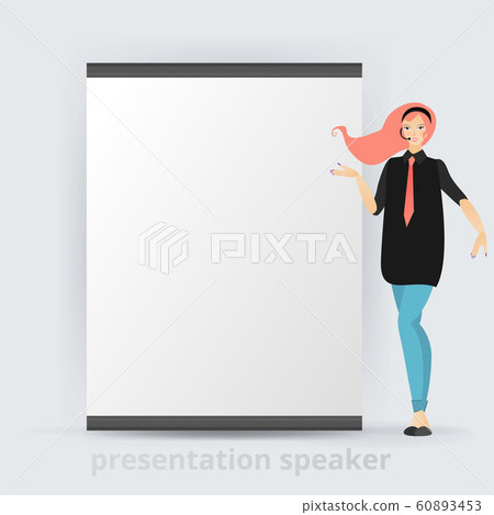 Cartoon beautiful smiling woman presentation - Stock Illustration ...