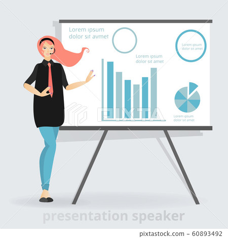 Cartoon beautiful smiling woman presentation - Stock Illustration ...