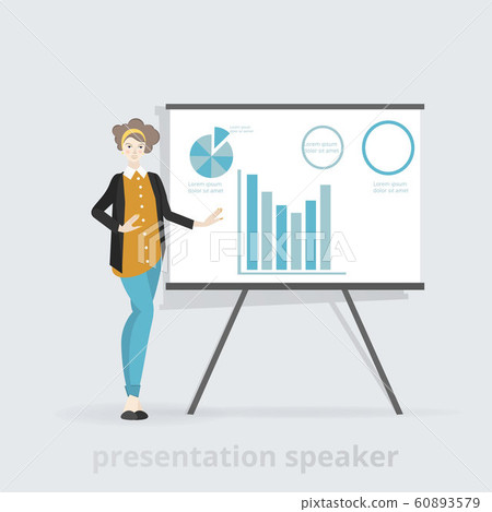 Cartoon beautiful smiling woman presentation - Stock Illustration ...