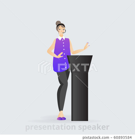 Cartoon beautiful smiling Woman speaker giving - Stock Illustration ...