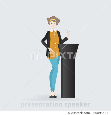 Cartoon beautiful smiling Woman speaker giving - Stock Illustration ...