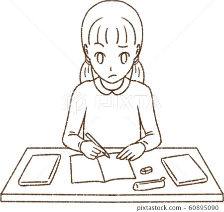 Studying child girl angry write - Stock Illustration [60895090] - PIXTA