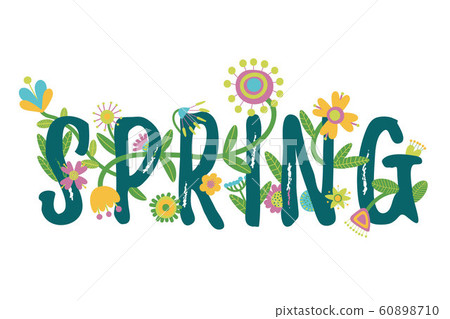Spring typography text design decorated with... - Stock Illustration ...