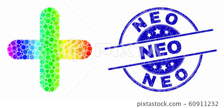 Vector Bright Pixel Cross Icon and Grunge Neo... - Stock Illustration ...