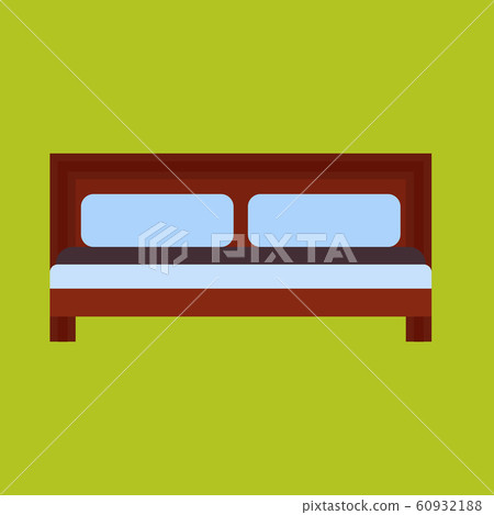 Bed front view vector bedroom cartoon furniture - Stock Illustration ...