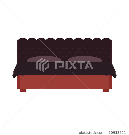 Bed front view vector bedroom cartoon furniture - Stock Illustration ...
