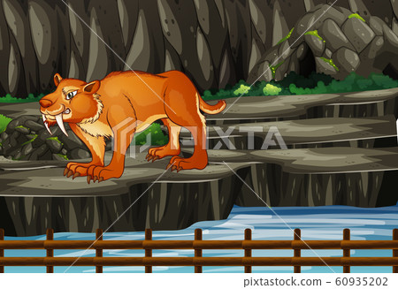 Scene with sabertooth in mountain - Stock Illustration [60935202] - PIXTA