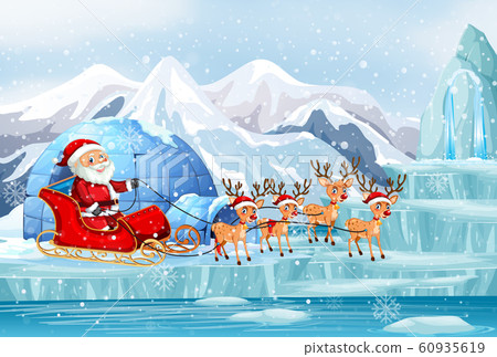 Scene with Santa and reindeer on sleigh - Stock Illustration [60935619 ...