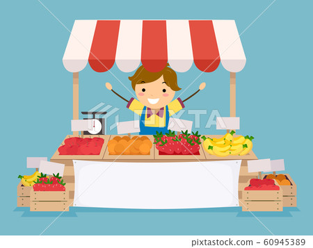 Stickman Kid Boy Fruit Stand Illustration - Stock Illustration ...