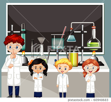 Science teacher and students in the lab - Stock Illustration [60948683 ...