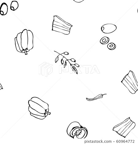 Seamless pattern with hand drawn ingridients... - Stock Illustration ...