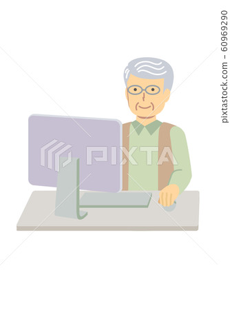 Senior men using a computer - Stock Illustration [60969290] - PIXTA