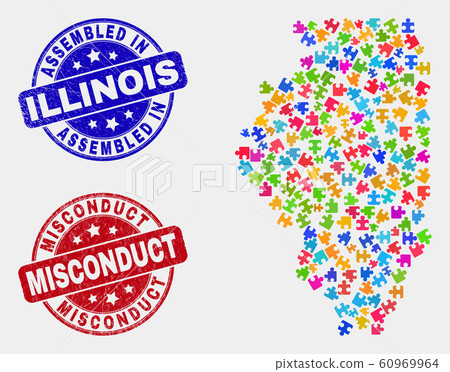 Puzzle Illinois State Map and Grunge Assembled...-插圖素材 [60969964] - PIXTA圖庫