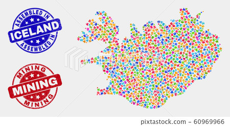Bundle Iceland Map and Scratched Assembled and... - Stock Illustration ...