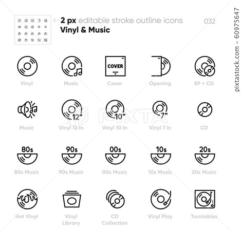 Vinyl Music EP, CD outline vector icons.... - Stock Illustration ...