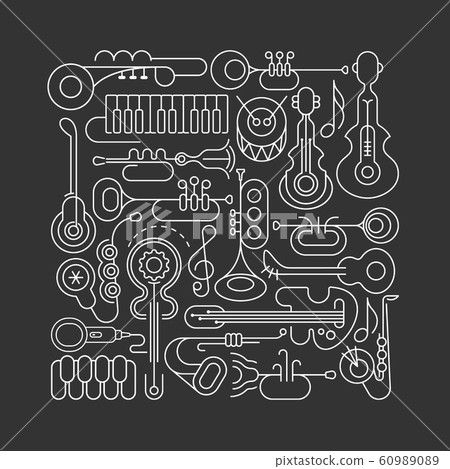 Music Instruments line art Square - Stock Illustration [60989089] - PIXTA