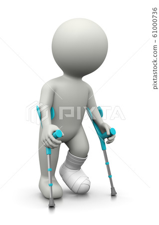 Injured 3D Character with Crutches - Stock Illustration [61000736] - PIXTA