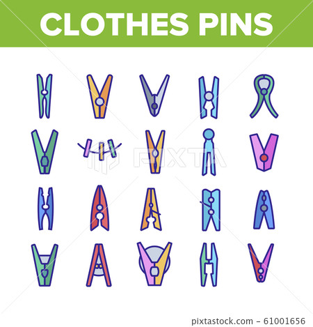 Clothes Pins Fasteners Collection Icons Set Vector - Stock Illustration ...