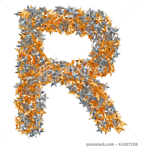 Letter R from gold and silver stars, 3D rendering - Stock Illustration ...