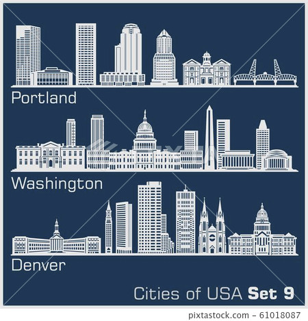 Cities of USA - Portland, Washington, Denver.... - Stock Illustration ...