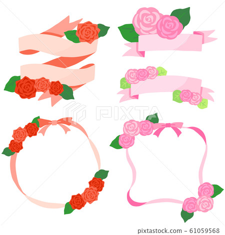 Rose and ribbon frame banner decoration - Stock Illustration [61059568 ...