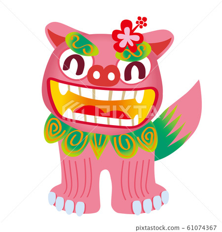 Illustration of a pink female Shisa with a... - Stock Illustration ...