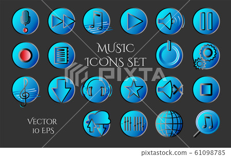 Music and play gradient web icons in blue hues. - Stock Illustration ...