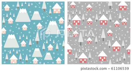 Snowy landscape seamless pattern set - Stock Illustration [61106539 ...