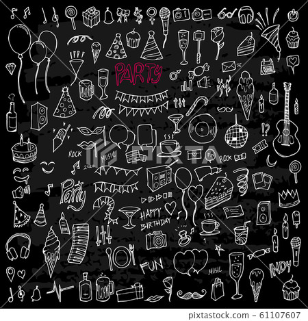 Set of Party Drawing illustration Hand drawn - Stock Illustration ...