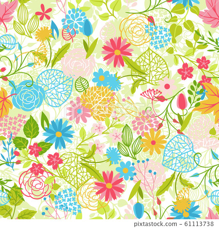 Seamless pattern with spring flowers. - Stock Illustration [61113738 ...