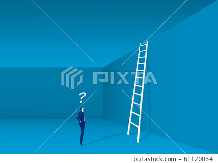 businessman looking up at a ladder solution,... - Stock Illustration ...