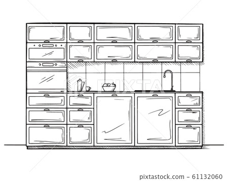 Hand drawn kitchen furniture. Vector illustration - Stock Illustration ...
