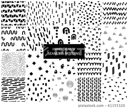 Set of hand drawn seamless patterns. Endless...-插圖素材 [61155320] - PIXTA圖庫