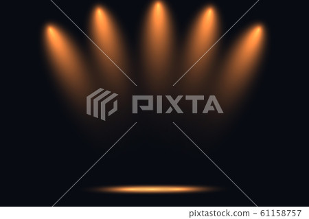 Studio dark room of Orange stage with spot... - Stock Illustration ...