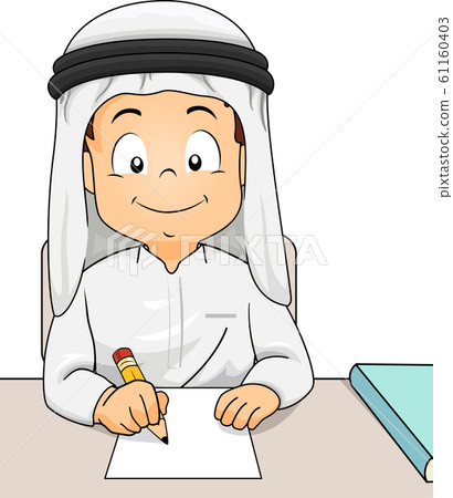 Kid Boy Qatari Study Write Illustration-插圖素材 [61160403] - PIXTA圖庫