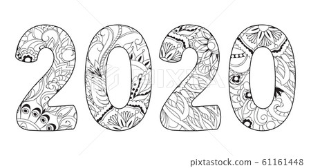 number 2020 patterned with henna mehndi flowers - Stock Illustration ...