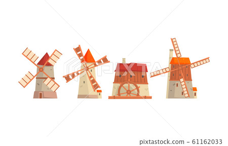 Made of Wood and Stone Mill Vector Set - Stock Illustration [61162033 ...