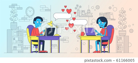 Couple in love is chatting online - Stock Illustration [61166005] - PIXTA