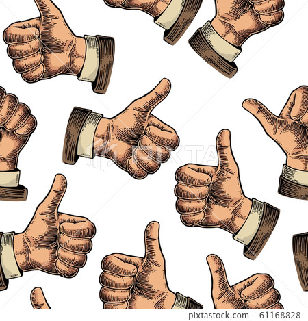 Seamless Pattern hand showing symbol Like. Making - Stock Illustration ...