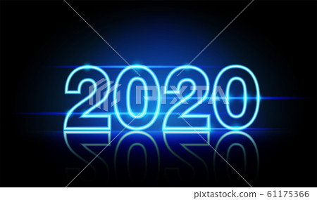 Happy new year 2020 from neon glowing lines,... - Stock Illustration ...