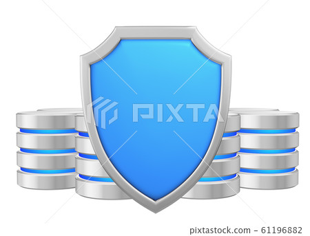Data bases group behind metal blue shield data - Stock Illustration ...
