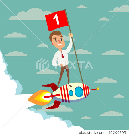 Happy businessman holding number one flag... - Stock Illustration ...