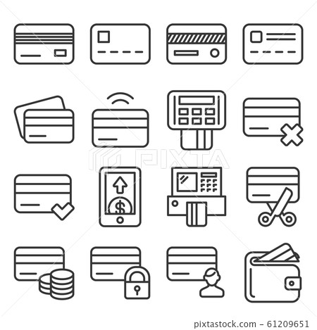 Credit Cart Icons Set on White Background. Line... - Stock Illustration ...