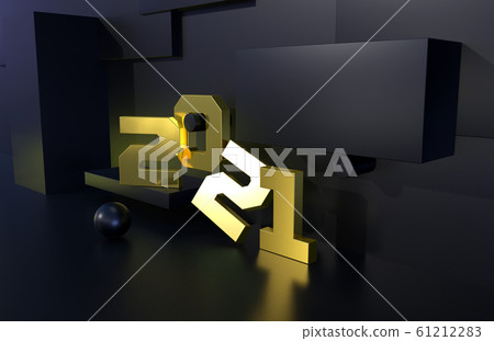 2021 year golden sign with black background. 3D... - Stock Illustration ...