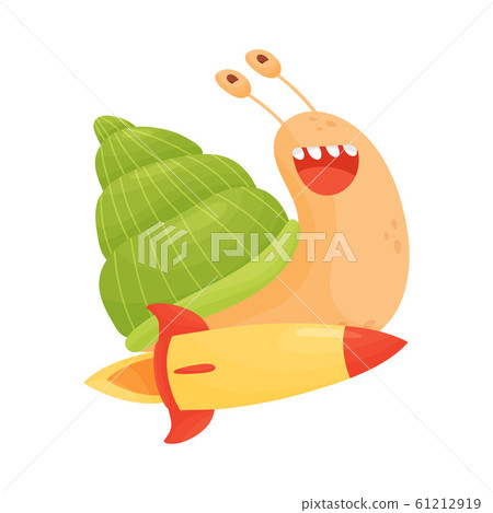 Flying Snail with Rocket Turbine Cartoon Vector... - Stock Illustration ...