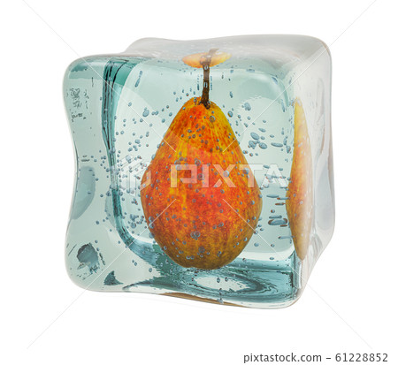Pear frozen in ice cube, 3D rendering - Stock Illustration [61228852 ...
